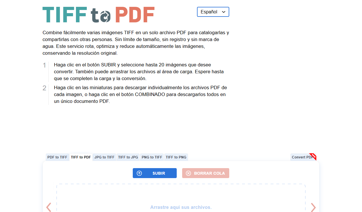 Convertidor TIFF a PDF en línea | Convierte gratis y rápido